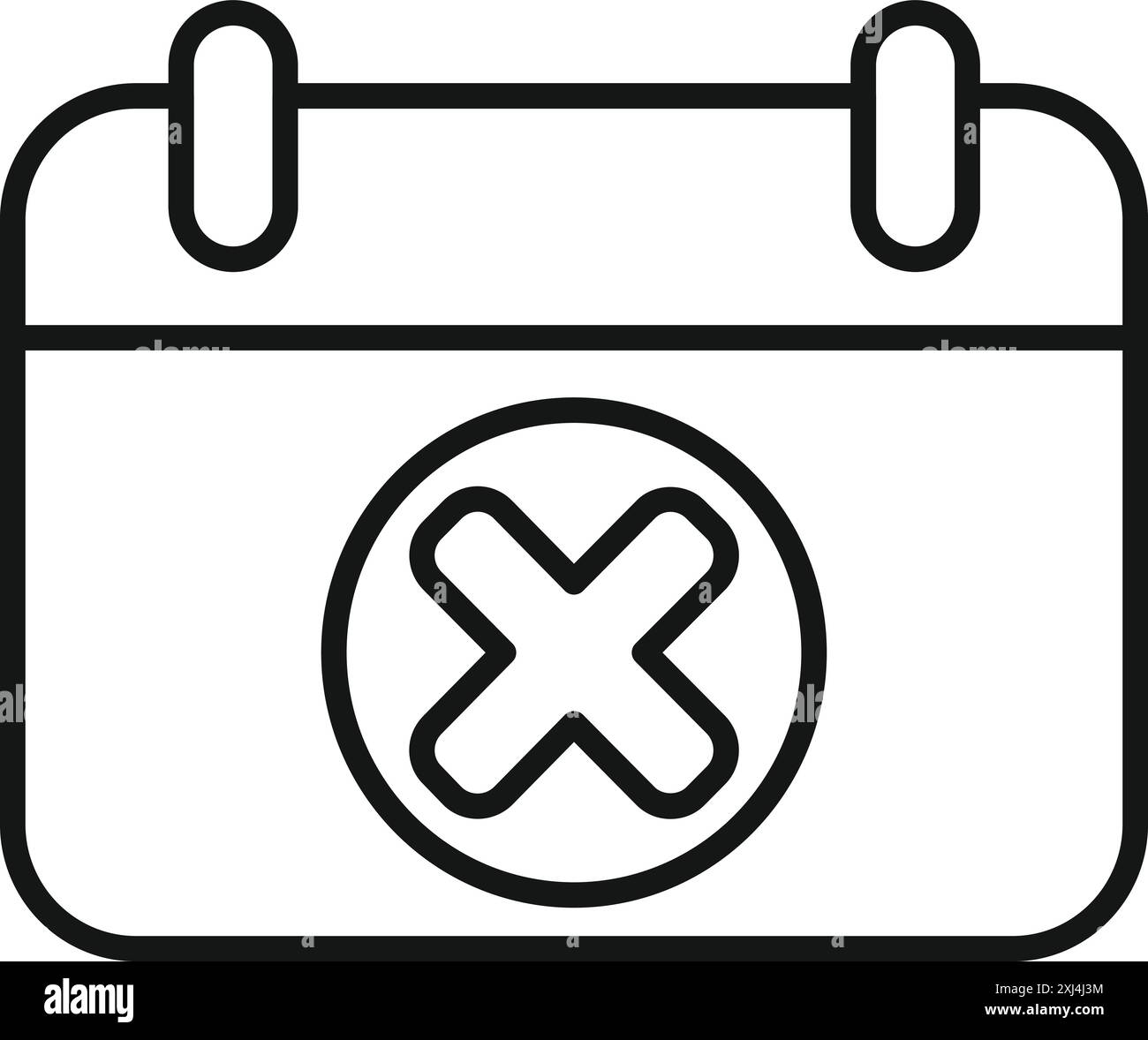 Simple black and white icon of a calendar page with a cross showing a ...