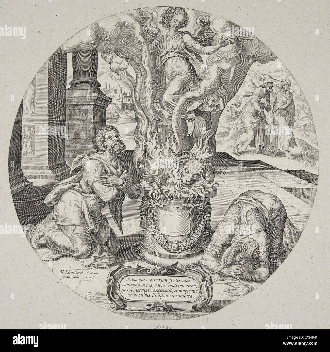 The angel ascending in the flame on the altar of Manoah and his wife Galle, Philips 1537 - 1612 ...