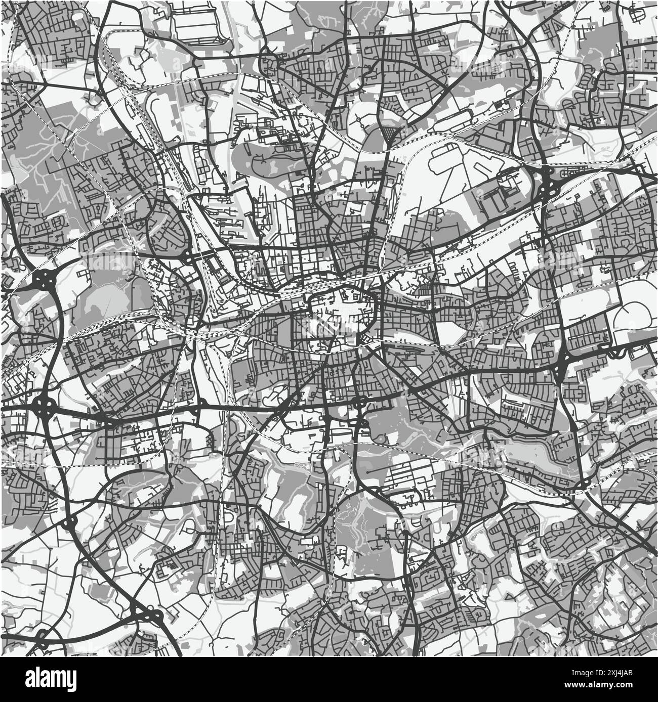 Map of Dortmund in Germany in grayscale. Contains layered vector with roads water, parks, etc ...