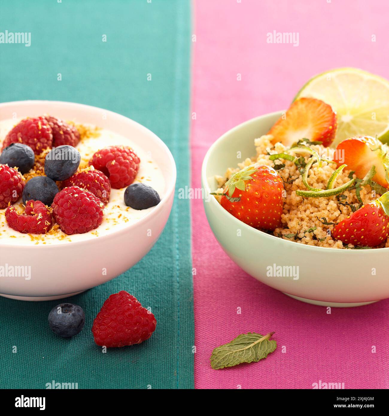 Strawberry Tabbouleh,coconut Nage with raspberries and bilberries Stock ...