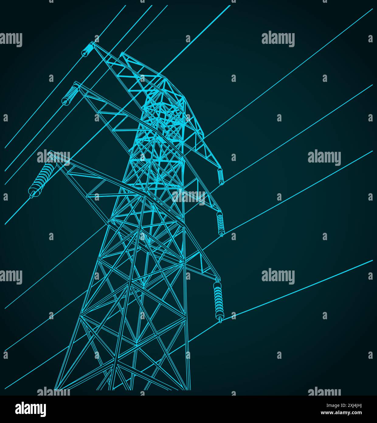 Stylized vector illustration of high-voltage electric pole with wires ...