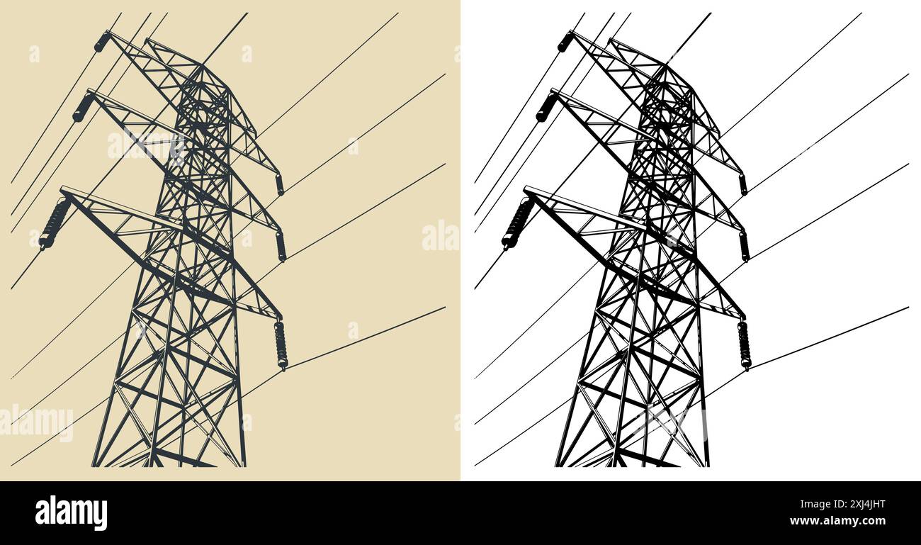 Stylized vector illustrations of high voltage power pole Stock Vector ...