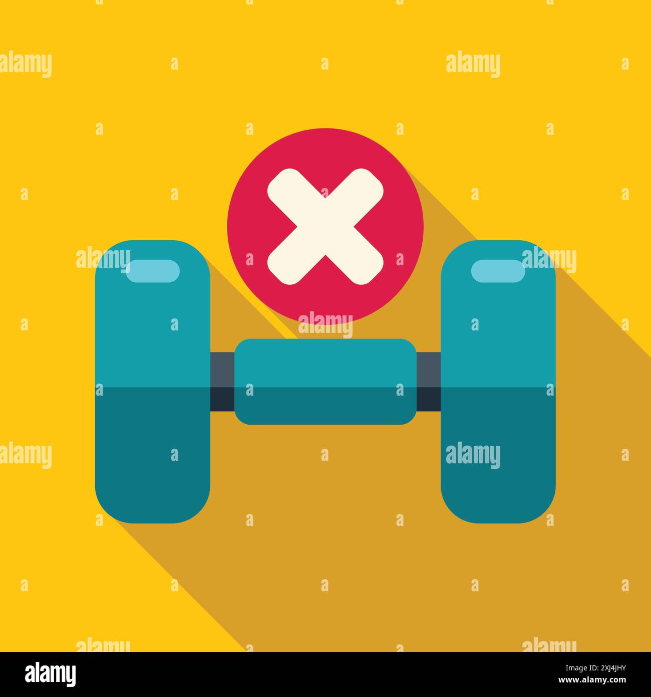 Dumbbell with red cross mark over it showing forbidden sign on yellow ...