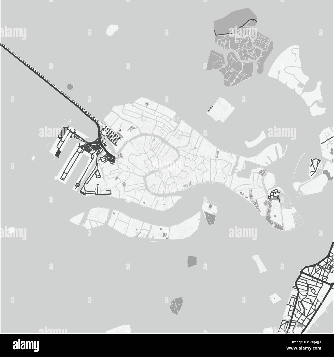 Map of Venice in Italy in grayscale. Contains layered vector with roads ...