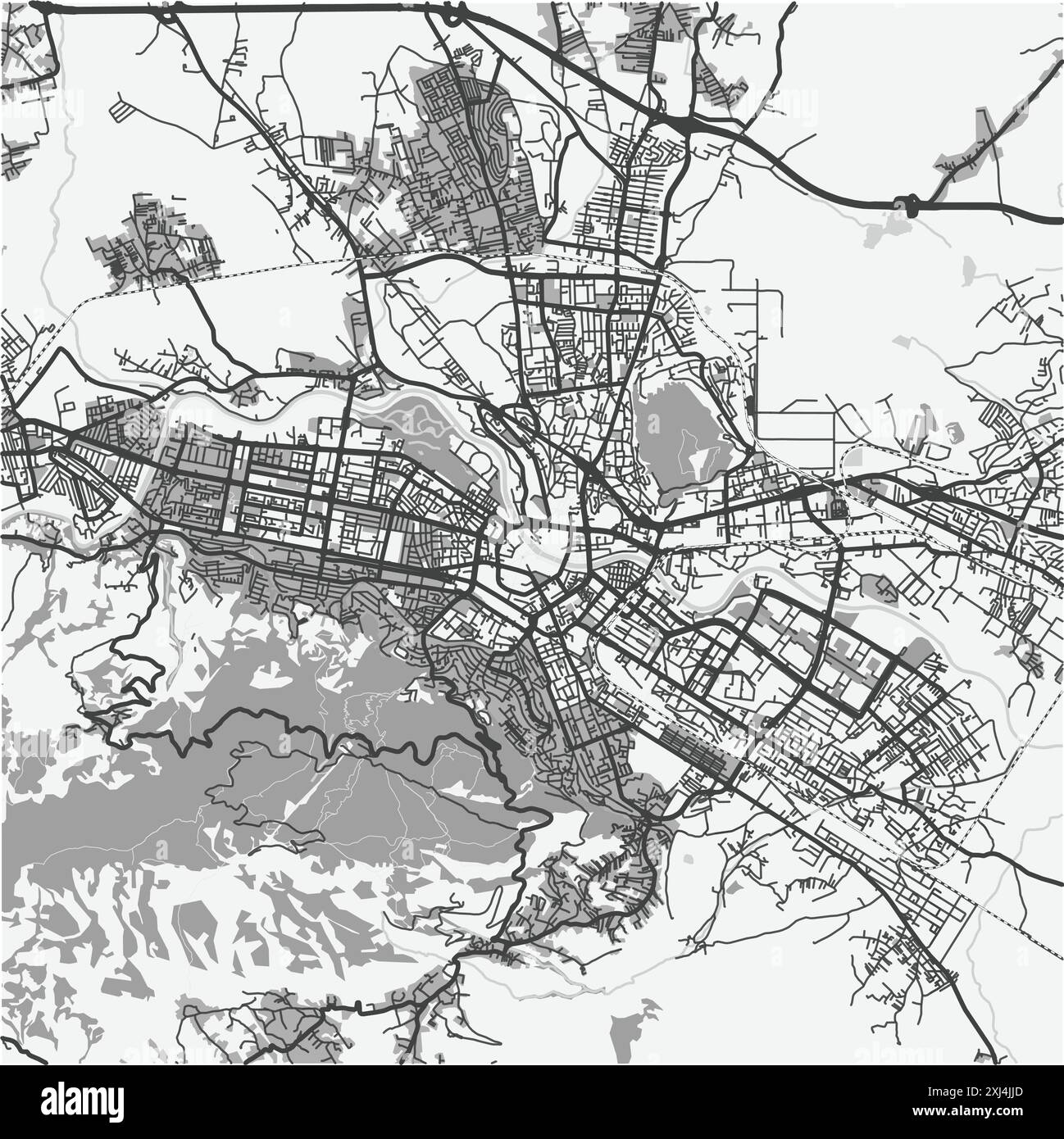 Map of Skopje in North Macedonia in grayscale. Contains layered vector ...