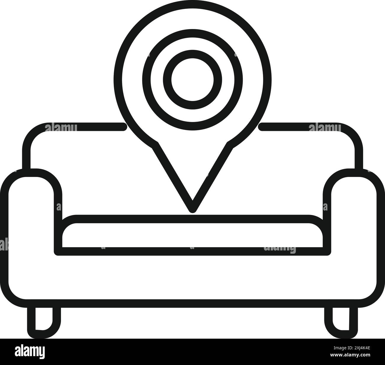 Black outline icon of a location pin pointing a comfortable sofa for ...