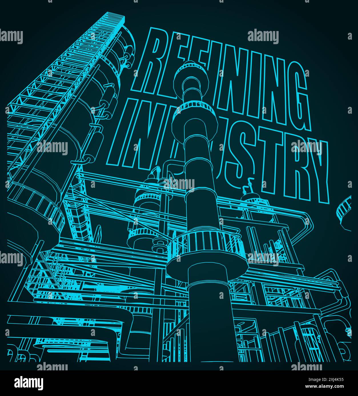 Stylized vector illustration on the theme of oil refining industry ...