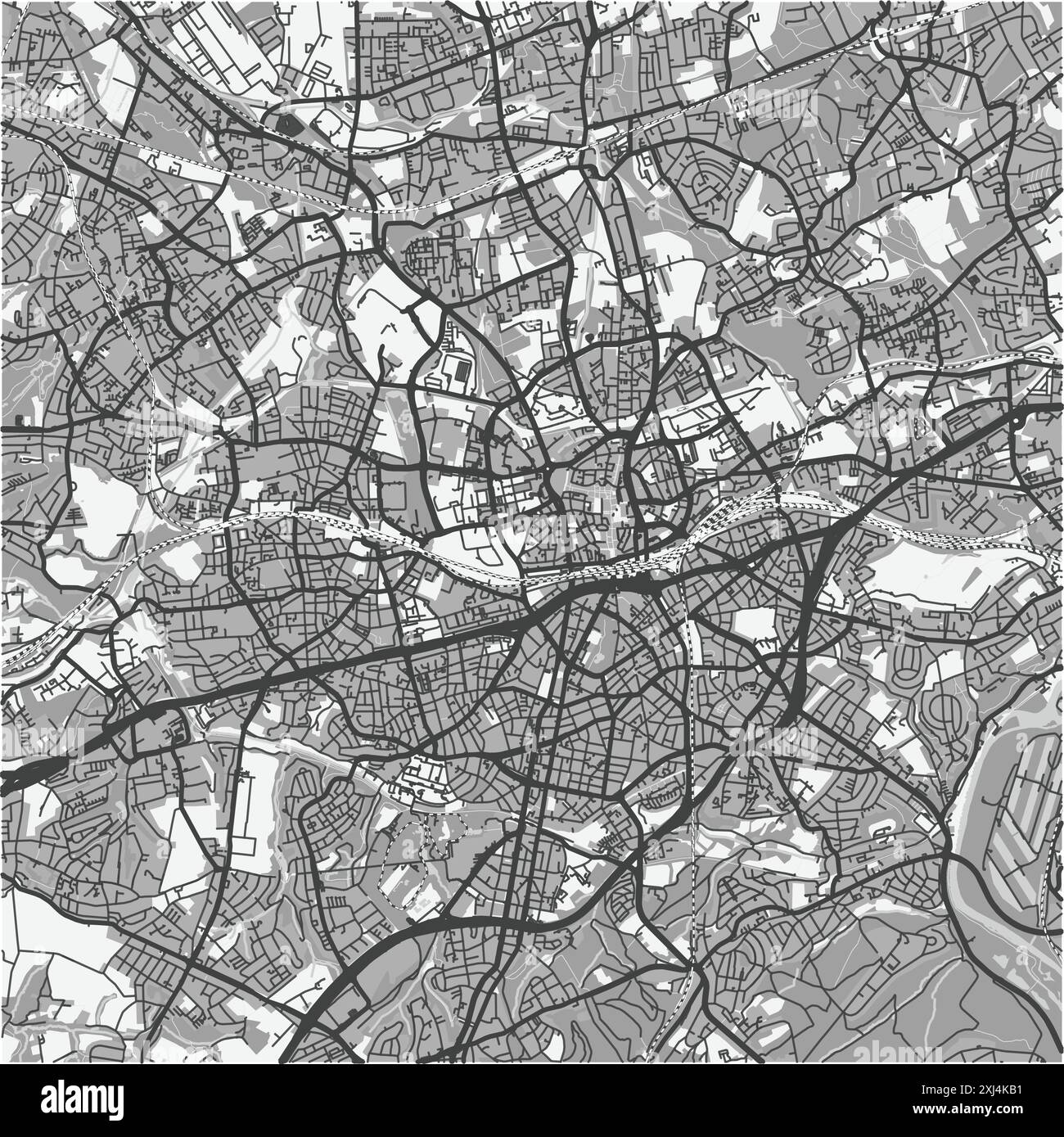 Map of Essen in Germany in grayscale. Contains layered vector with roads water, parks, etc Stock ...