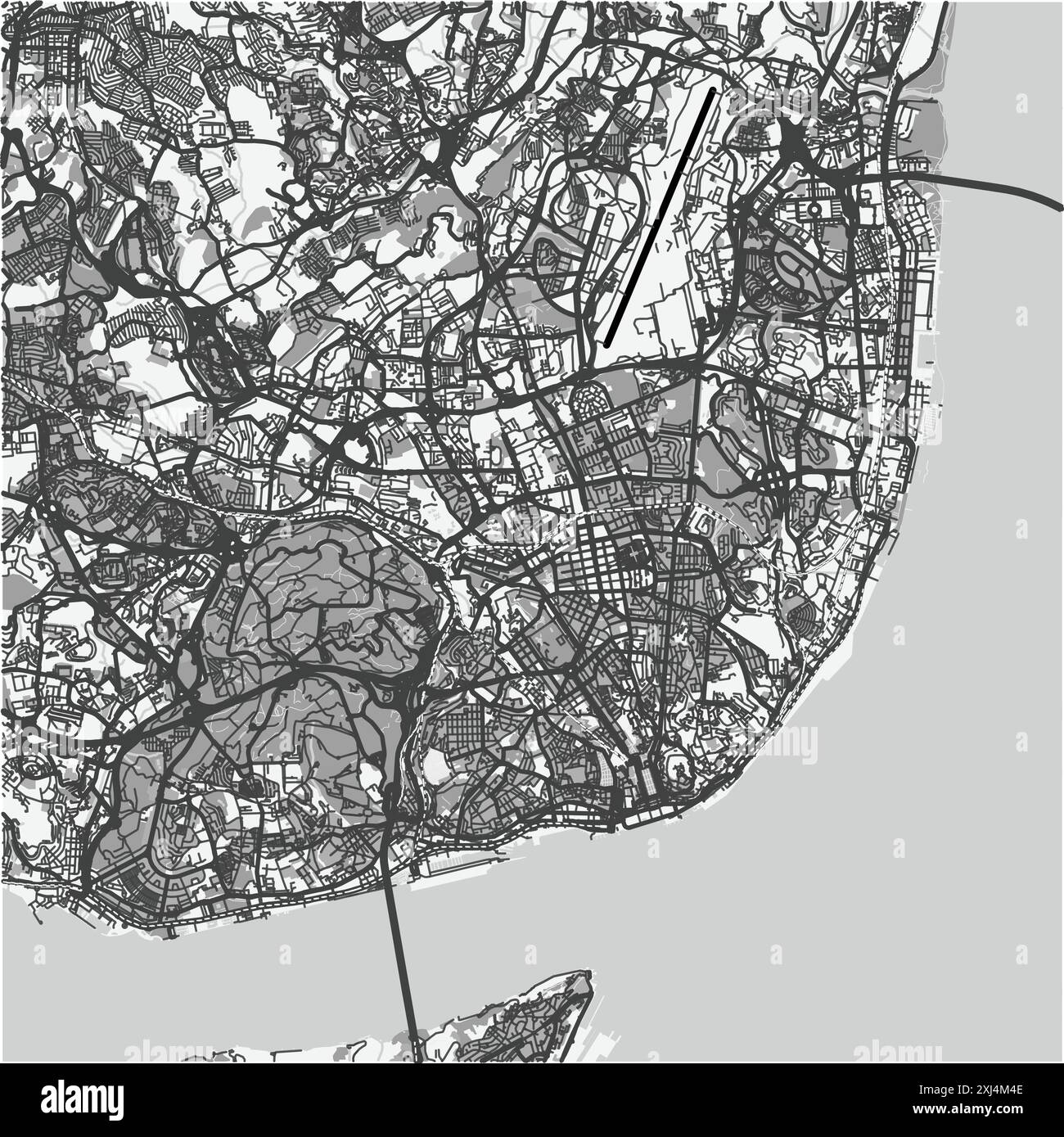 Map of Lisbon in Portugal in grayscale. Contains layered vector with ...