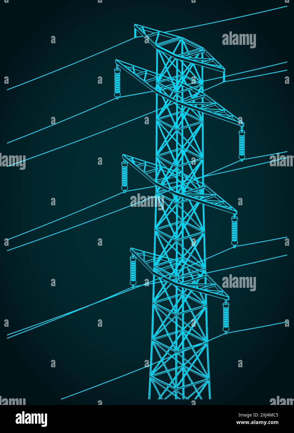 Stylized vector illustration of high voltage electric pole with wires ...