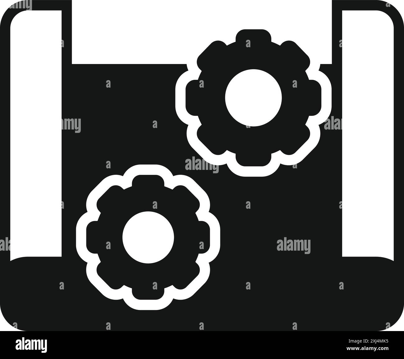 Simple black icon of a document with two cogwheels representing project ...