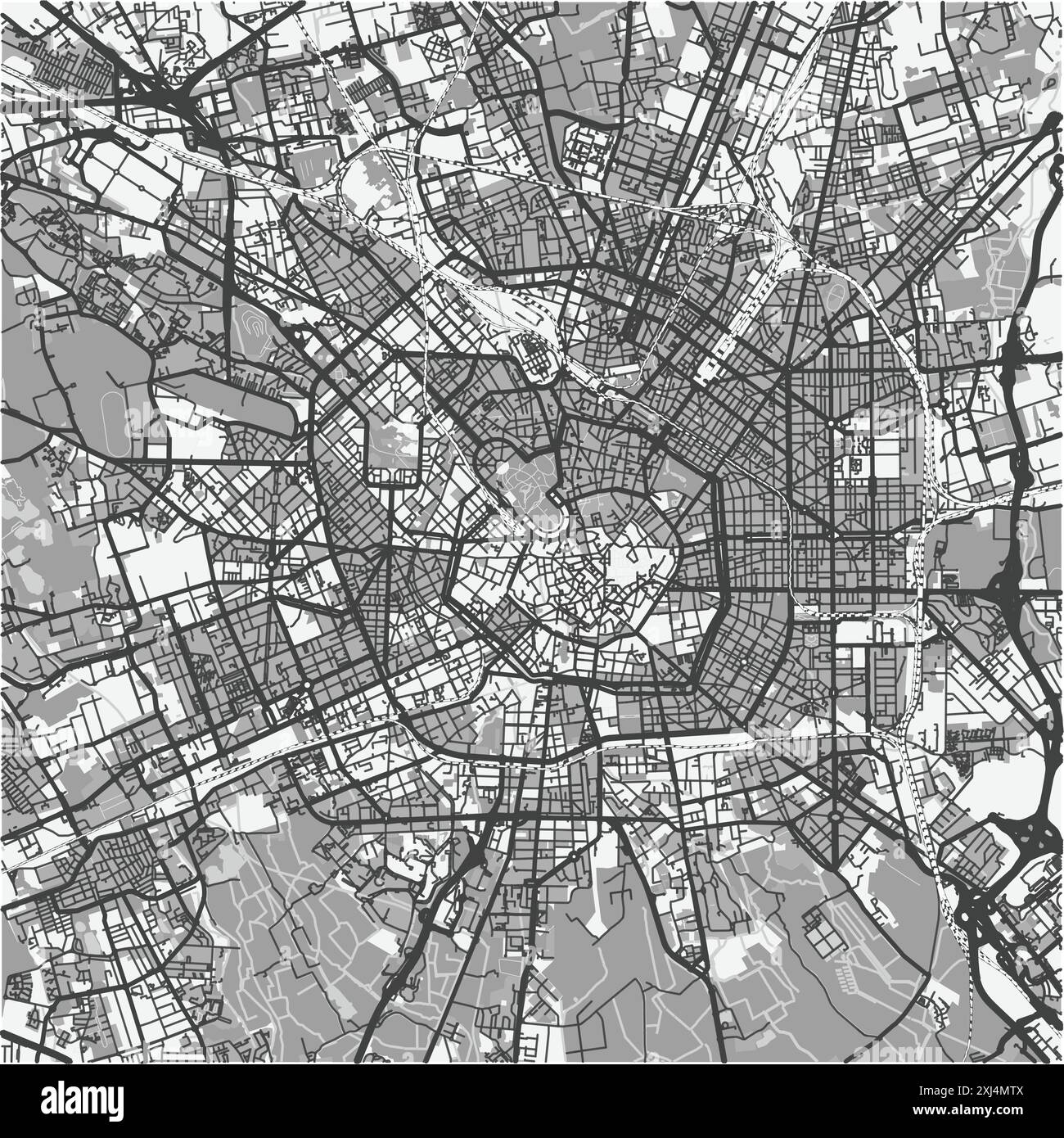 Map of Milan in Italy in grayscale. Contains layered vector with roads water, parks, etc Stock ...