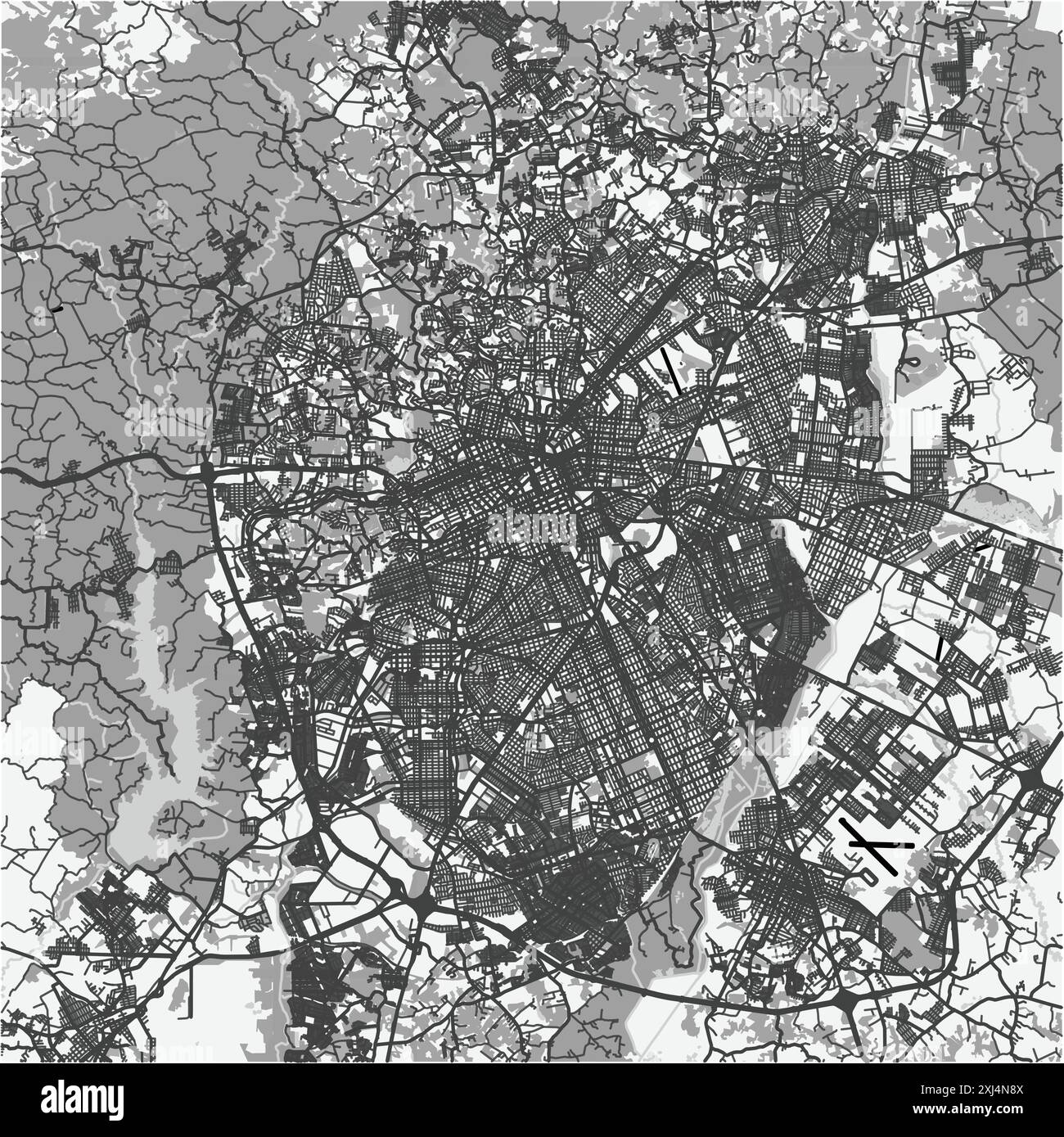 Map of Curitiba in Brazil in grayscale. Contains layered vector with ...