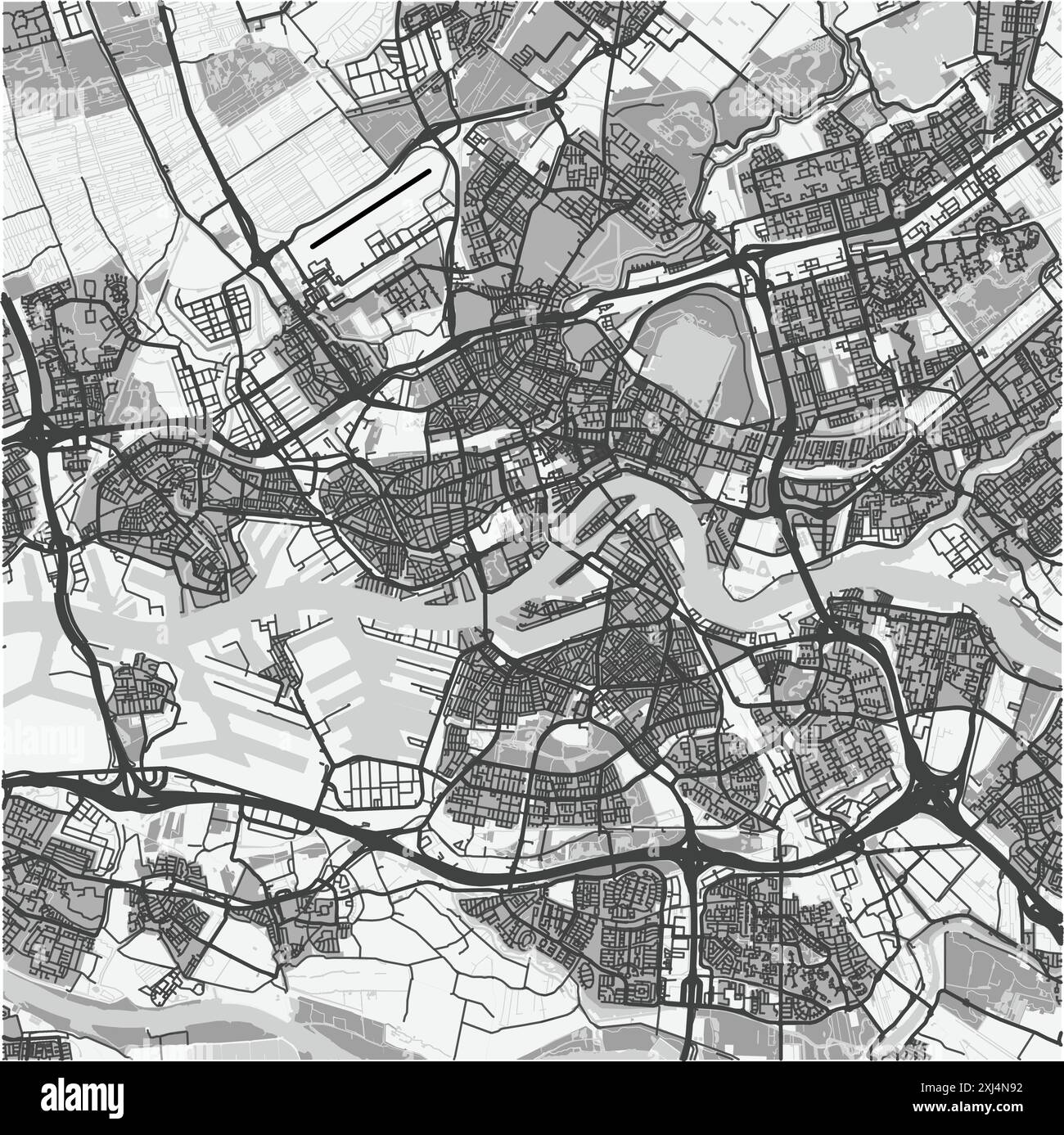 Map of Rotterdam in Netherlands in grayscale. Contains layered vector ...