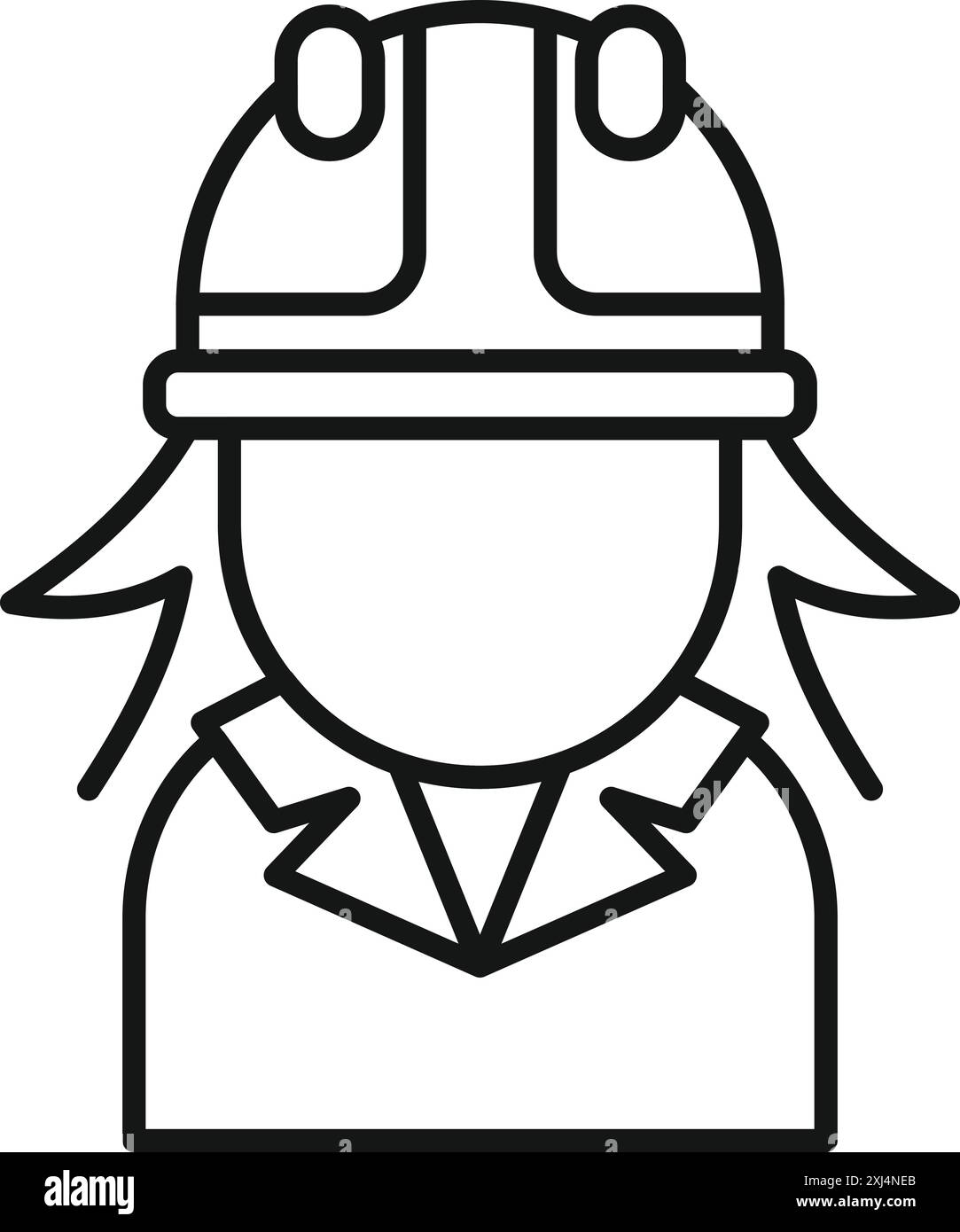 Line icon of a female engineer wearing a protective helmet, symbolizing ...