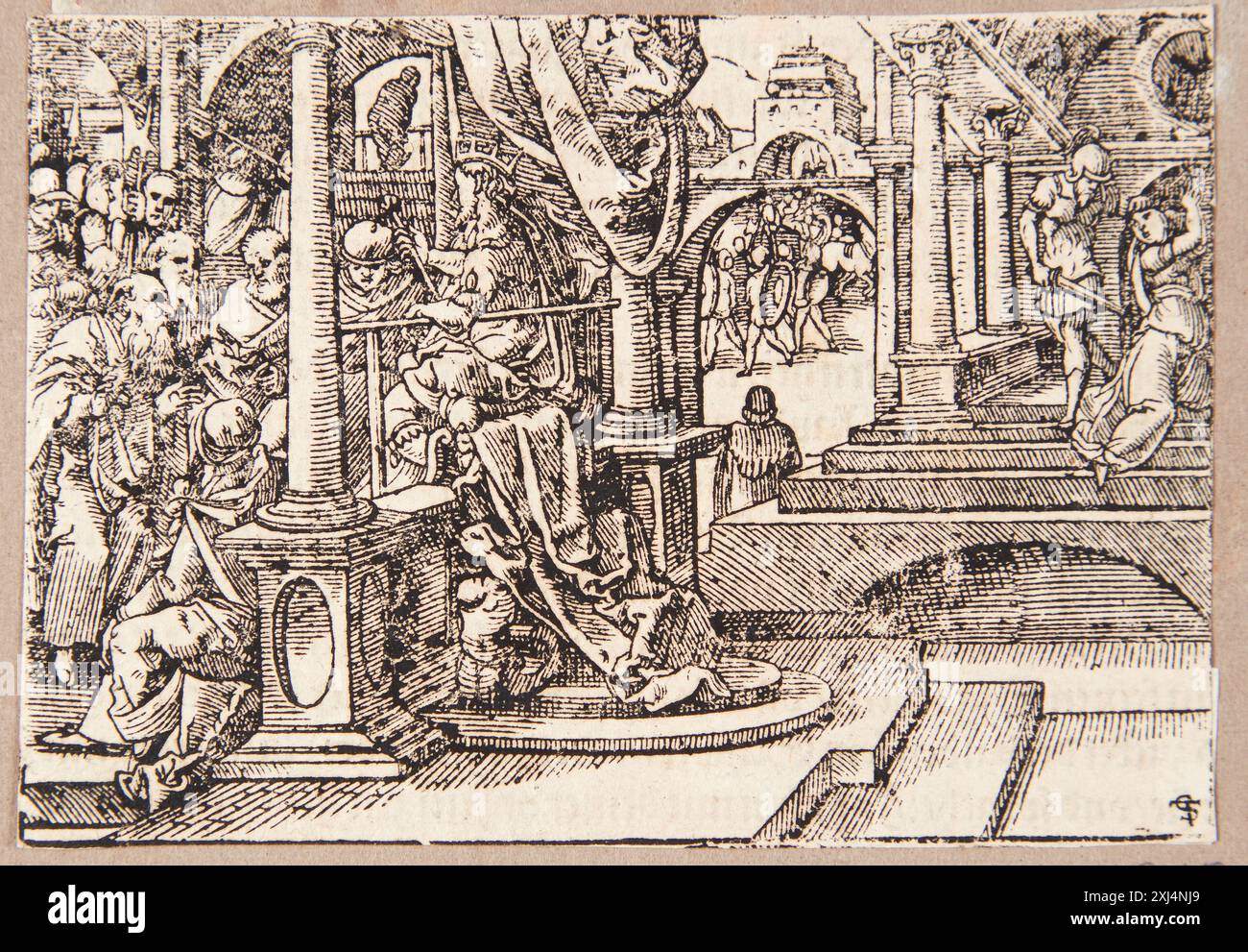 Woodcut by Tobias Stimmer showing Publius Horatius pleading for his son ...