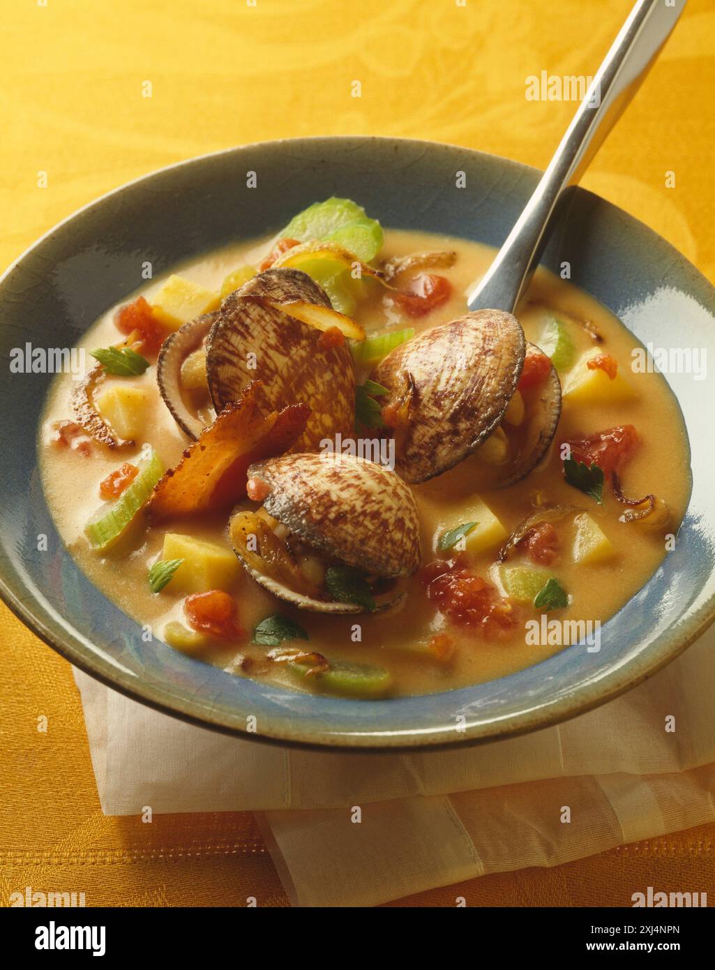 Vegetable and dog cockle shellfish chowder Stock Photo - Alamy