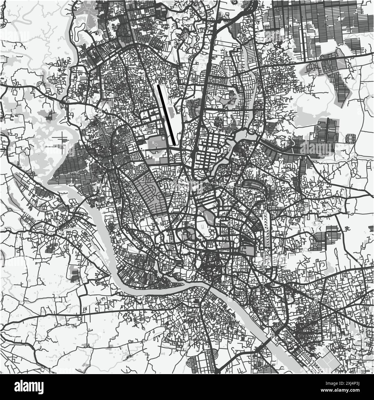 Map of Dhaka in Bangladesh in grayscale. Contains layered vector with ...