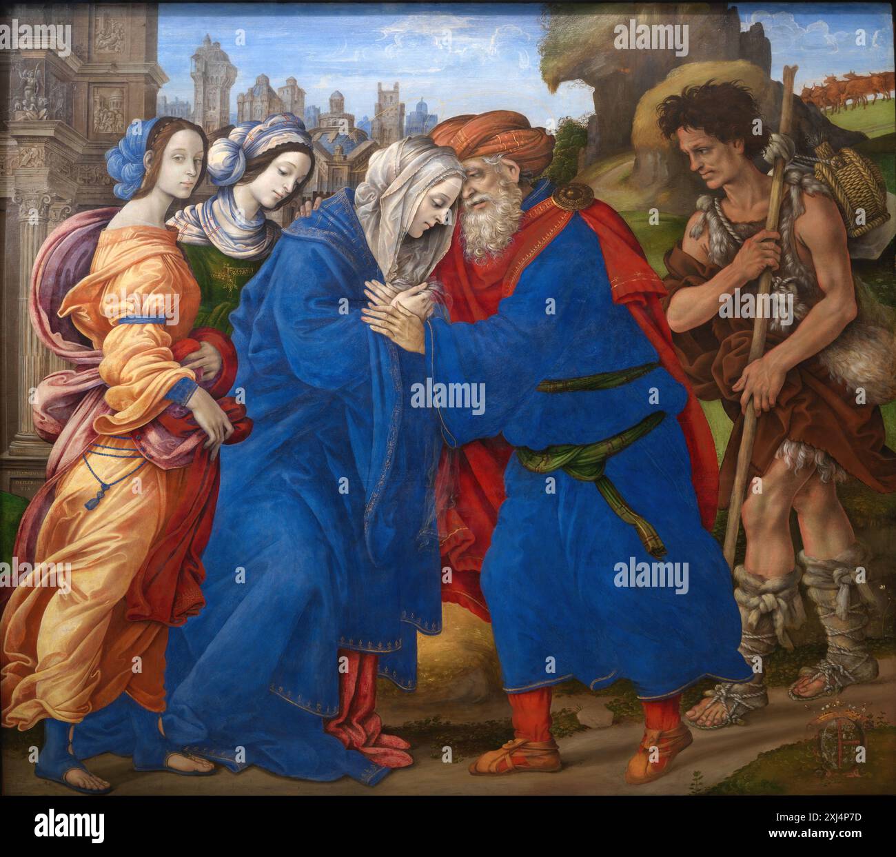 Renaissance painting by Filippino Lippi depicting the meeting of ...