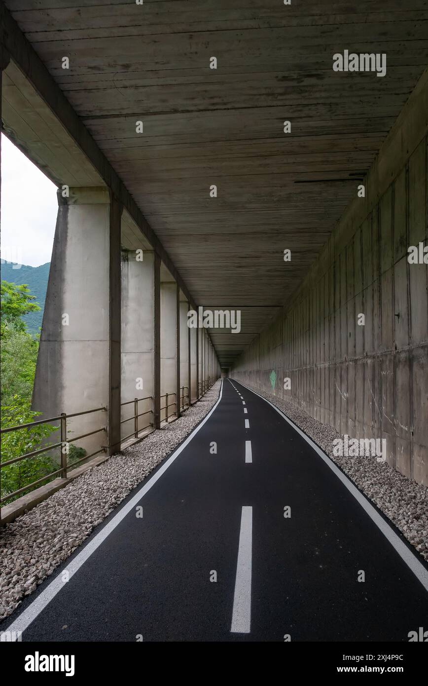 A particular part of the Alpe Adria bike route inside a former railway ...