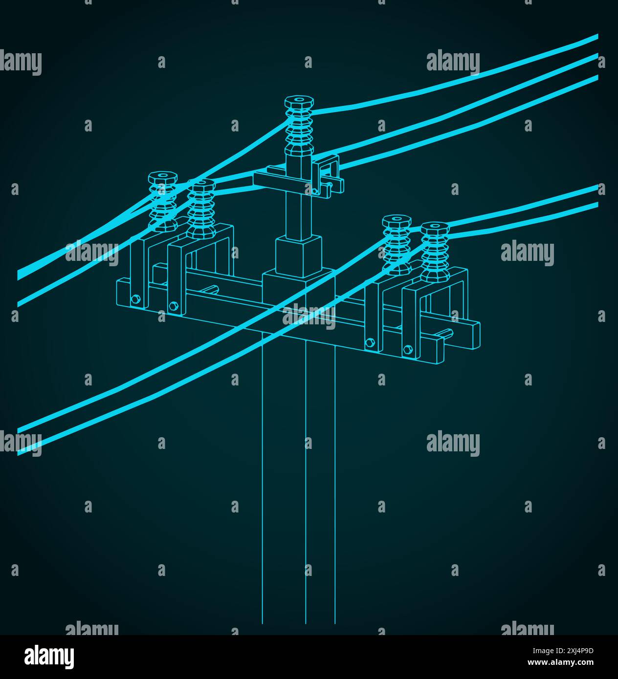 Stylized vector illustration of technical drawing of utility pole power ...