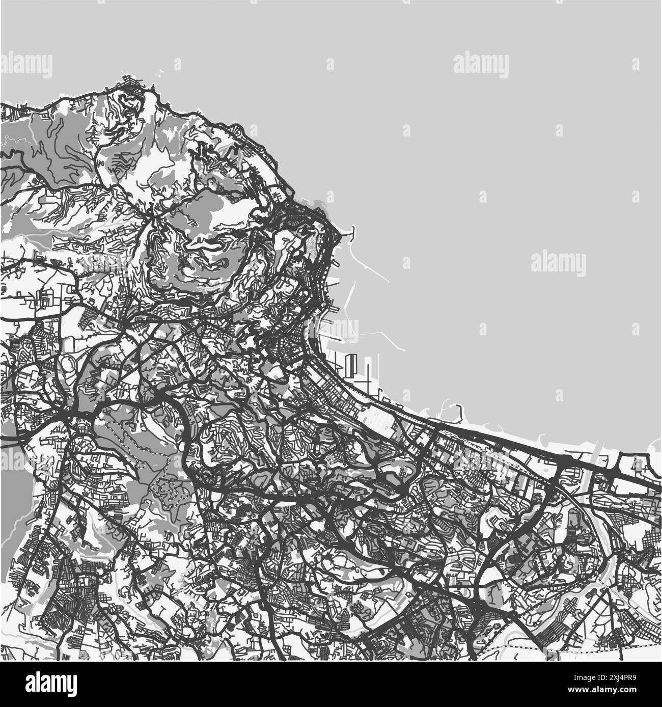 Map of Algiers in Algeria in grayscale. Contains layered vector with ...