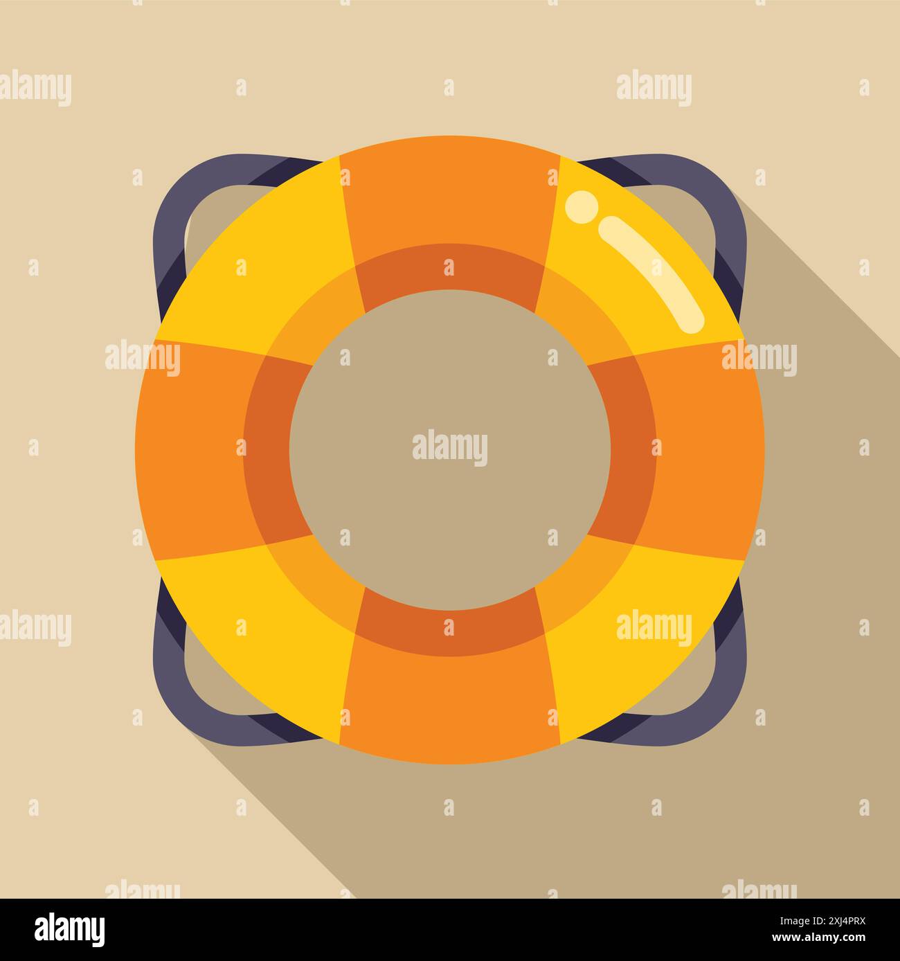Yellow and orange inflatable lifebuoy floating on water ensuring safety ...