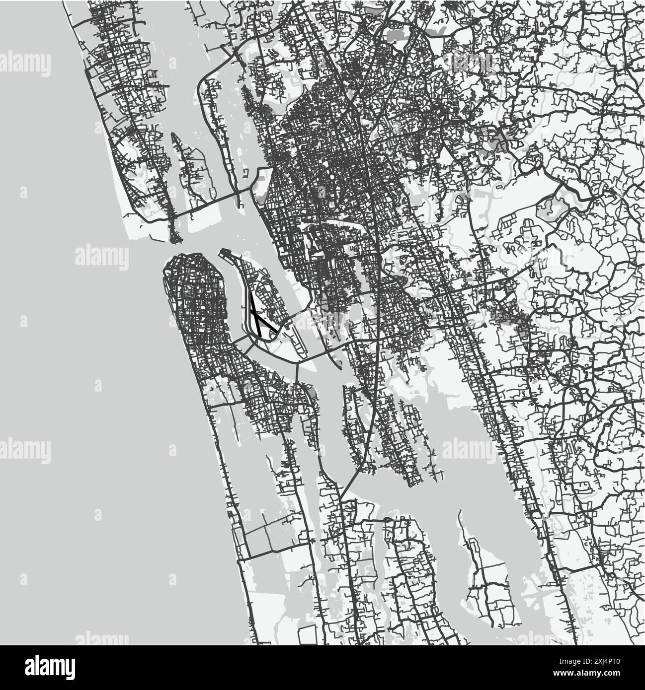 Map of Kochi (Cochin) in India in grayscale. Contains layered vector ...