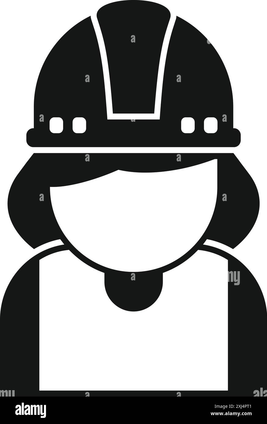 Female construction worker wearing a protective helmet is working on a ...