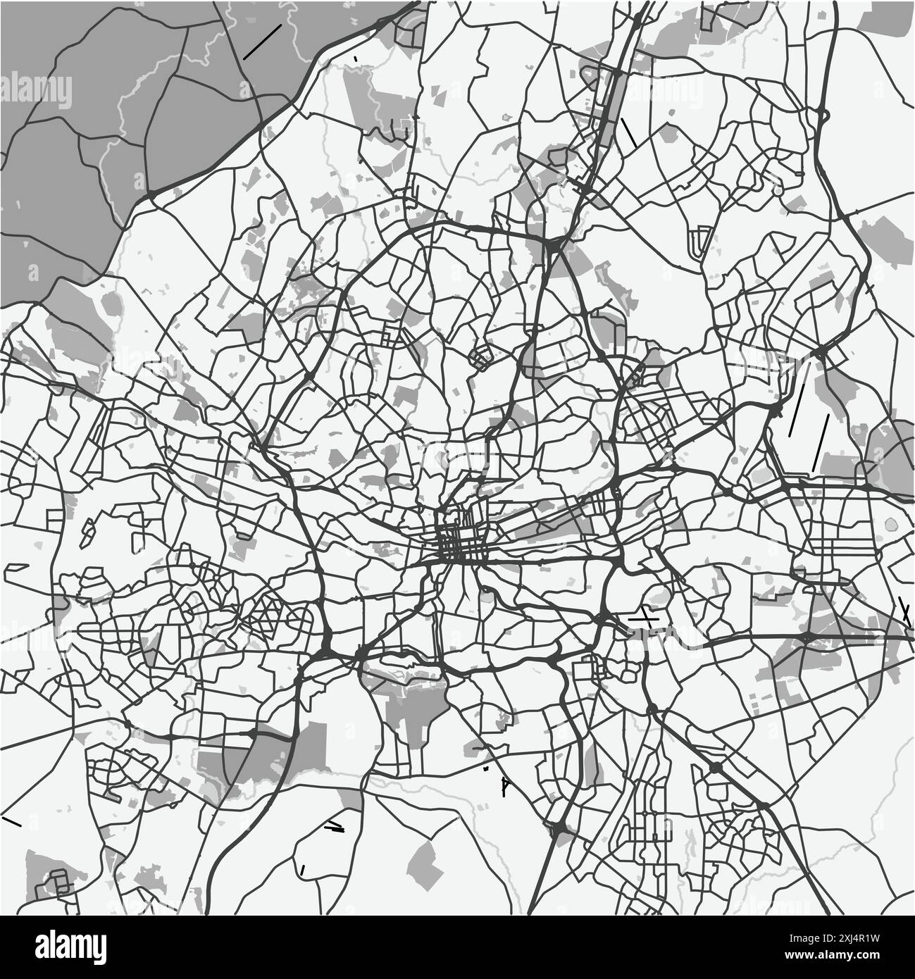 Map of Johannesburg in South Africa in grayscale. Contains layered ...