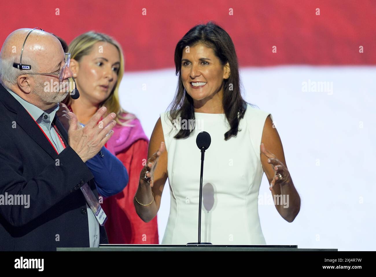 Former U.N. Ambassador Nikki Haley smiles while at the podium during ...