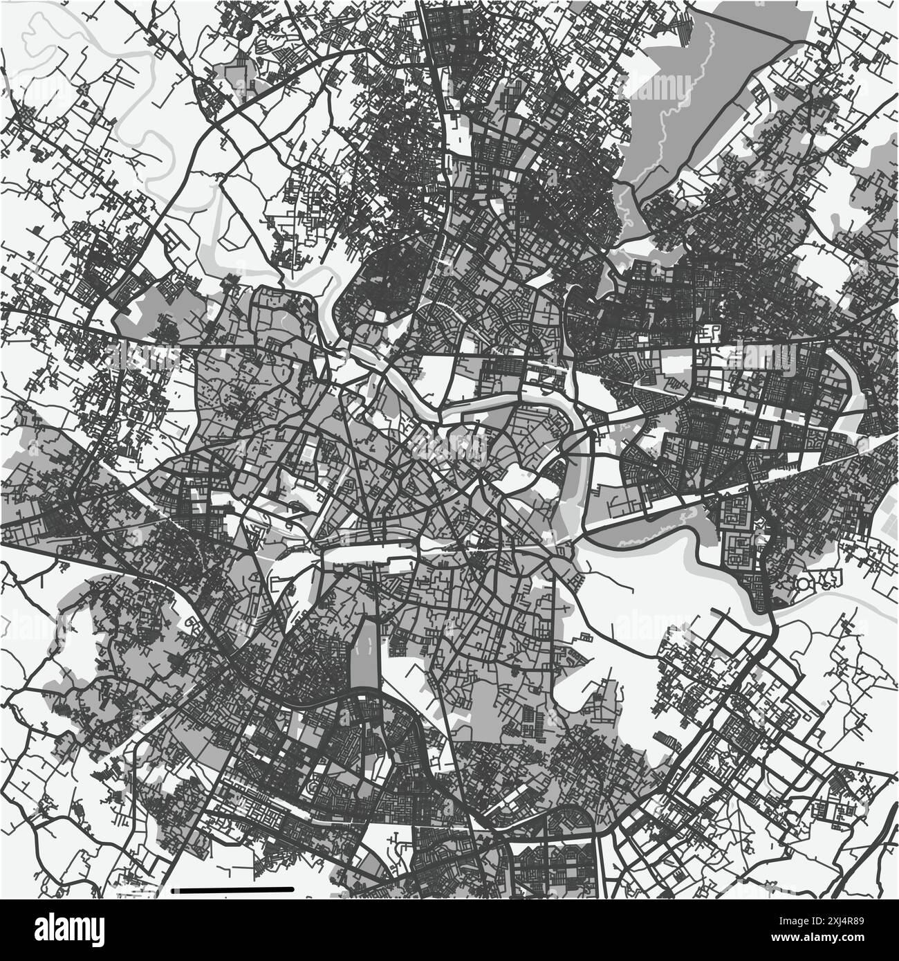 Map of Lucknow in India in grayscale. Contains layered vector with ...
