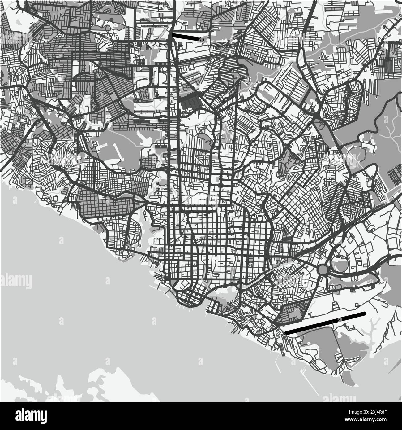 Map of Manaus in Brazil in grayscale. Contains layered vector with ...