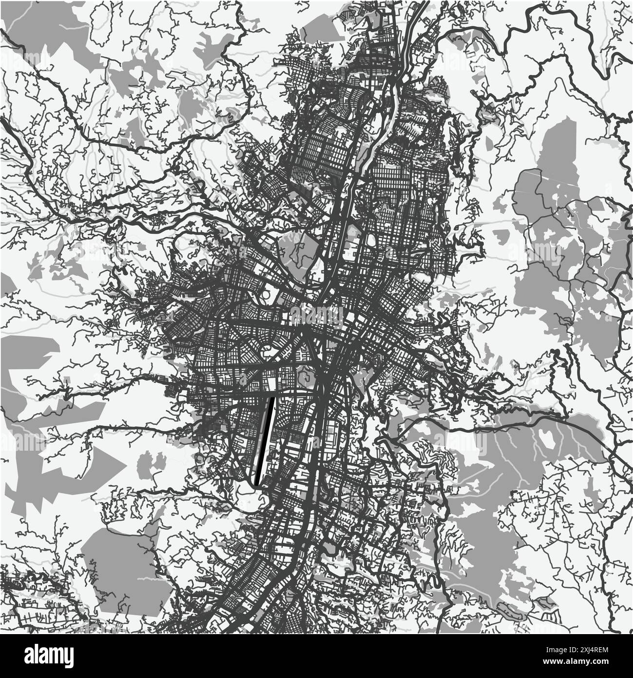 Map of Medellin in Colombia in grayscale. Contains layered vector with ...