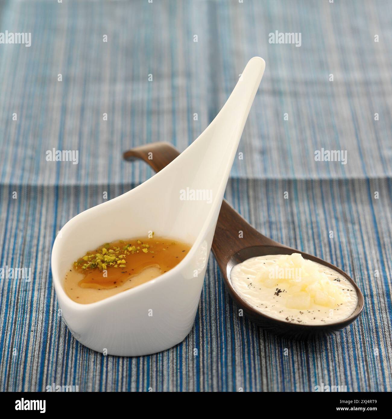 Coffee panacotta ,vanilla and quince panacotta Stock Photo - Alamy