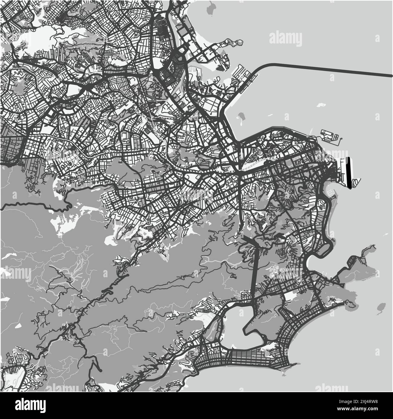 Map of Rio de Janeiro in Brazil in grayscale. Contains layered vector ...