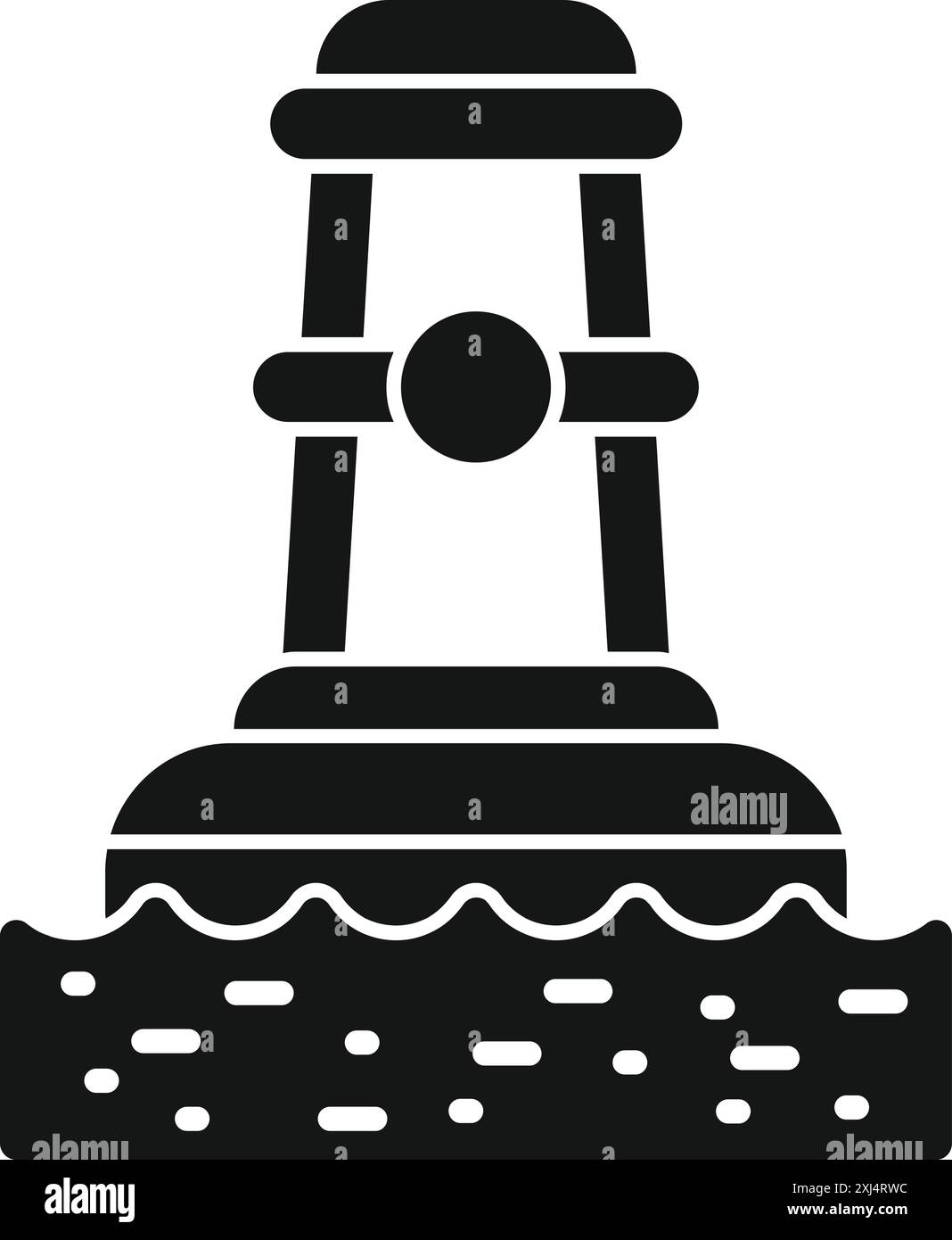 Black and white icon of a sea oil platform standing on water surface ...