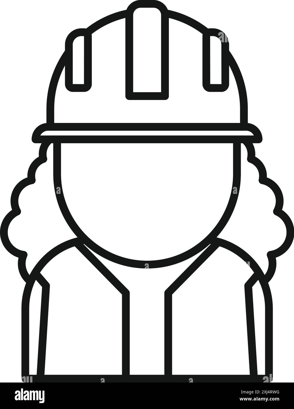 Line art icon of a female construction worker wearing a hard hat for ...