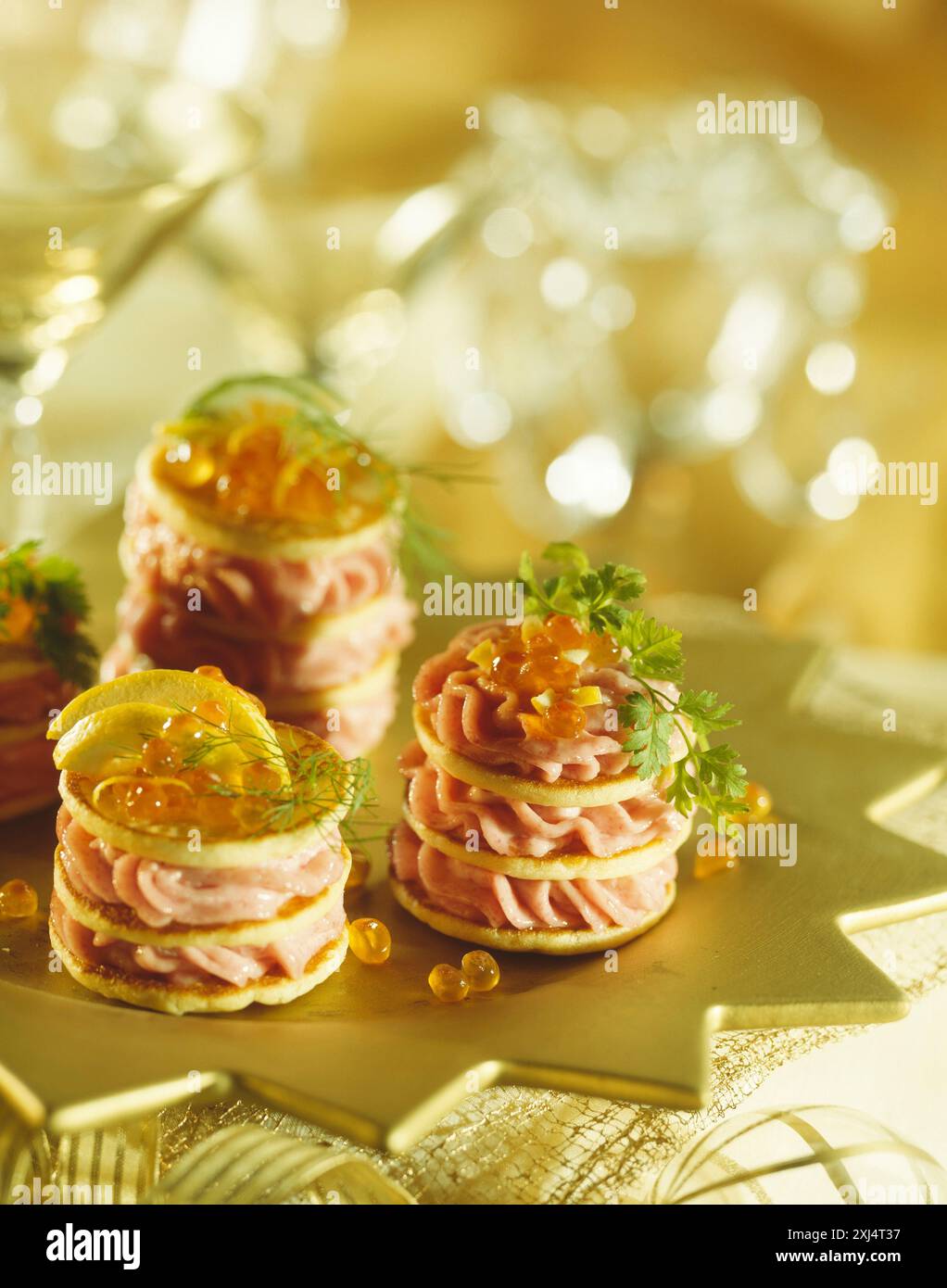 Mini blinis and tarama Mille-feuilles Stock Photo - Alamy