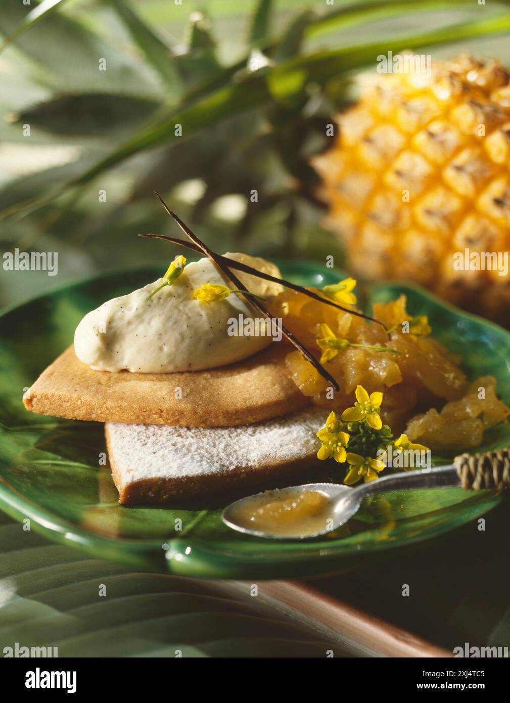 Stewed Victoria pineapple shortbread tartlet Stock Photo - Alamy
