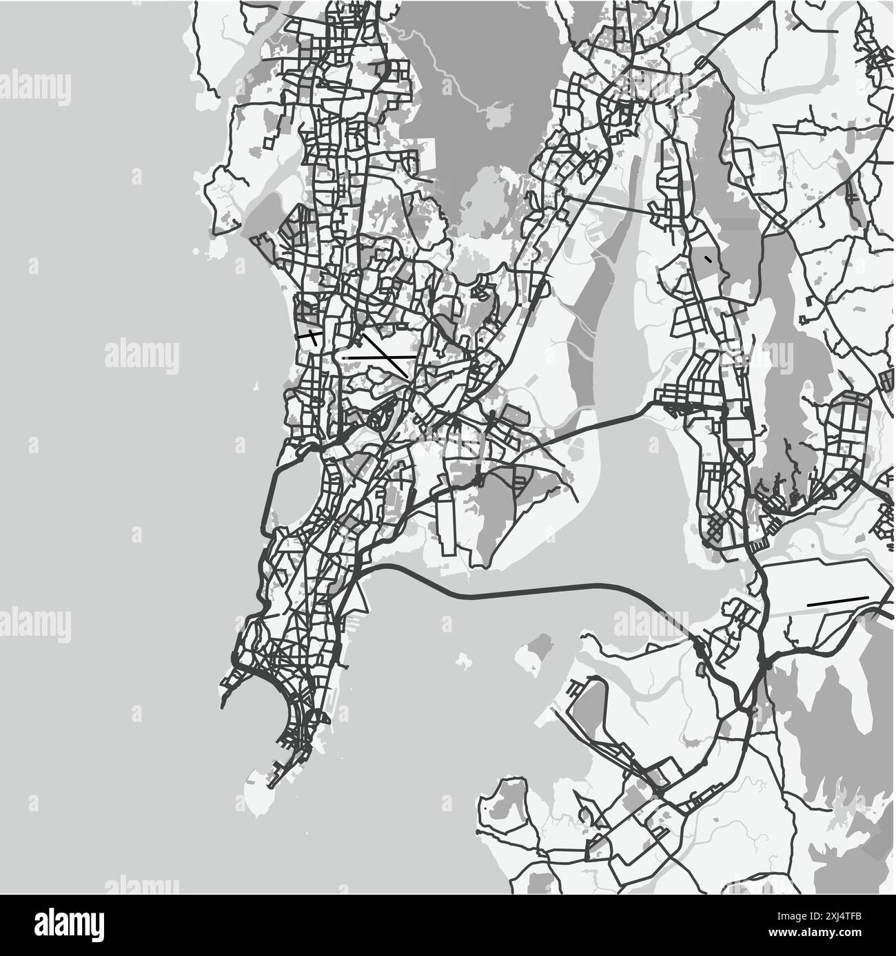 Map of Mumbai in India in grayscale. Contains layered vector with roads water, parks, etc Stock ...