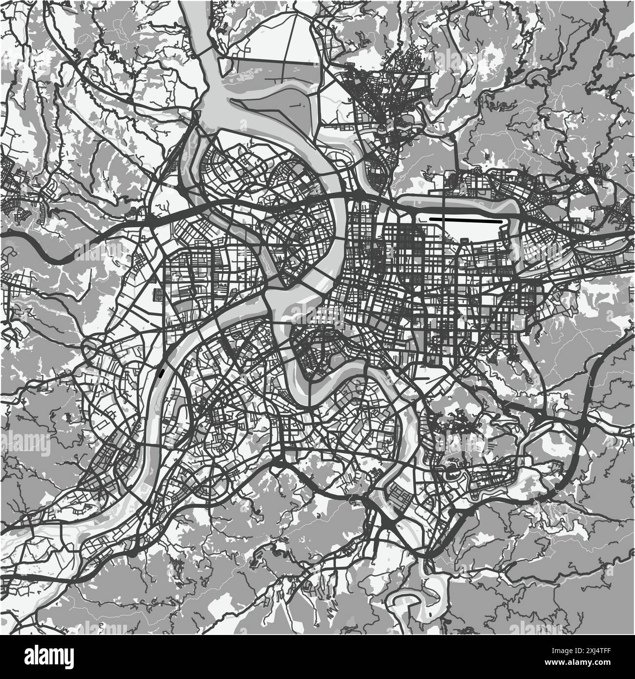 Map of Taipei in Taiwan in grayscale. Contains layered vector with ...