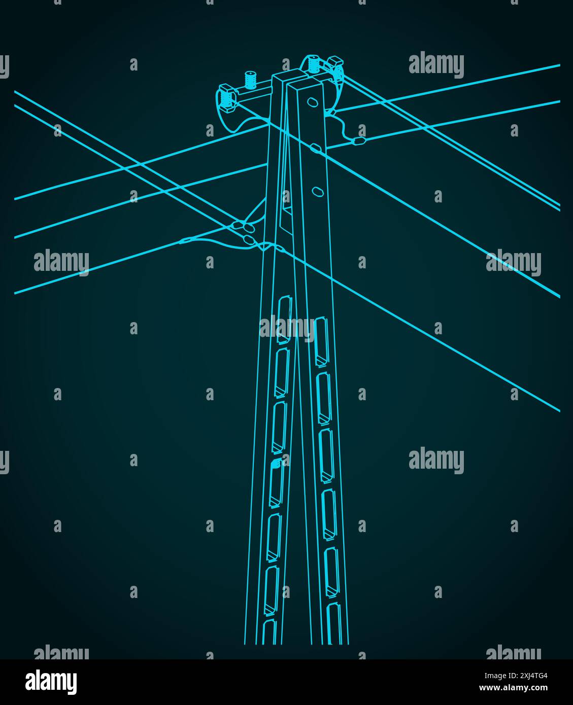 Stylized vector illustration of technical drawing of utility pole power ...