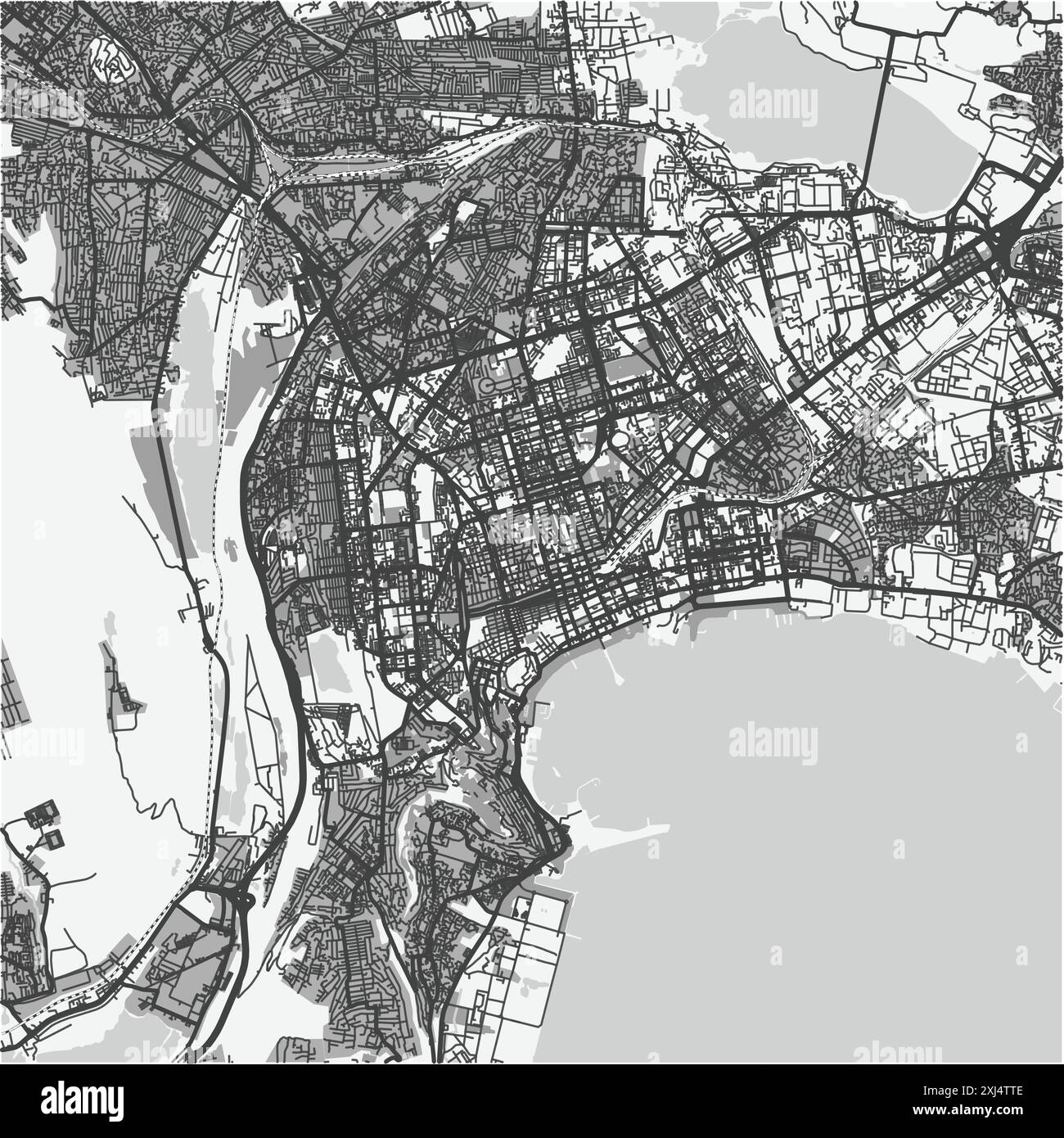 Map of Baku in Azerbaijan in grayscale. Contains layered vector with ...
