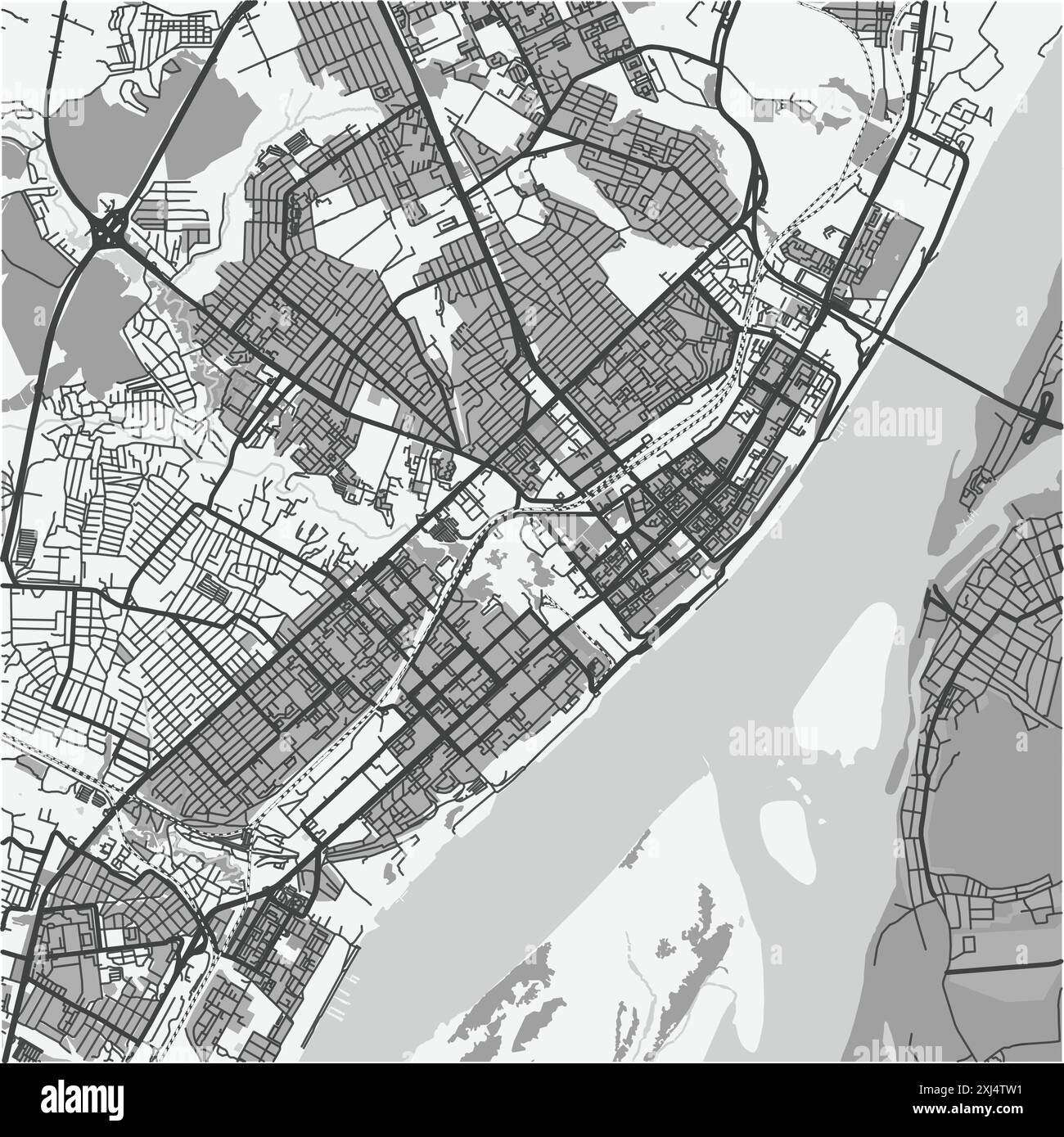 Map of Volgograd in Russia in grayscale. Contains layered vector with ...