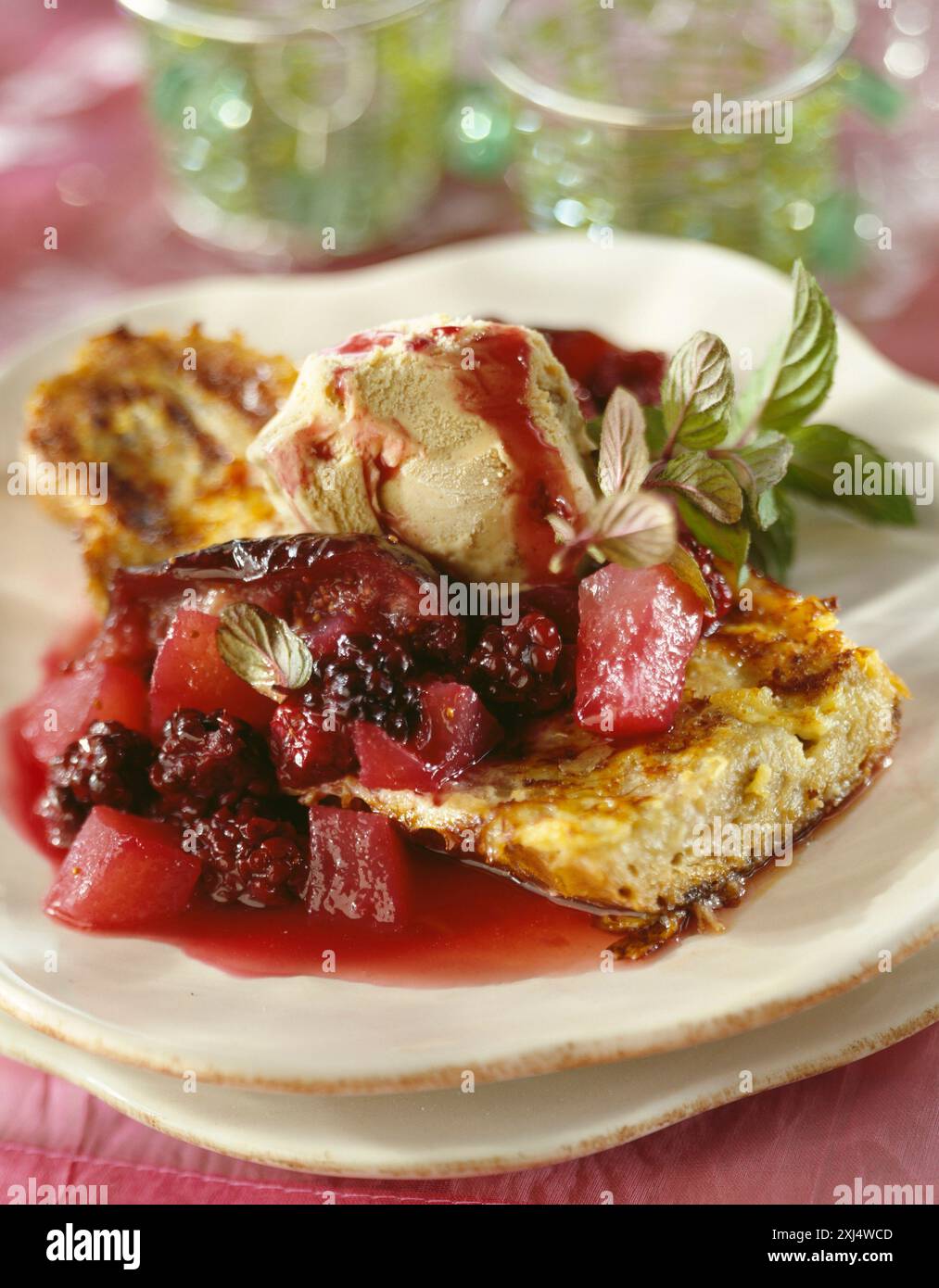 French toast with stewed fruit Stock Photo - Alamy