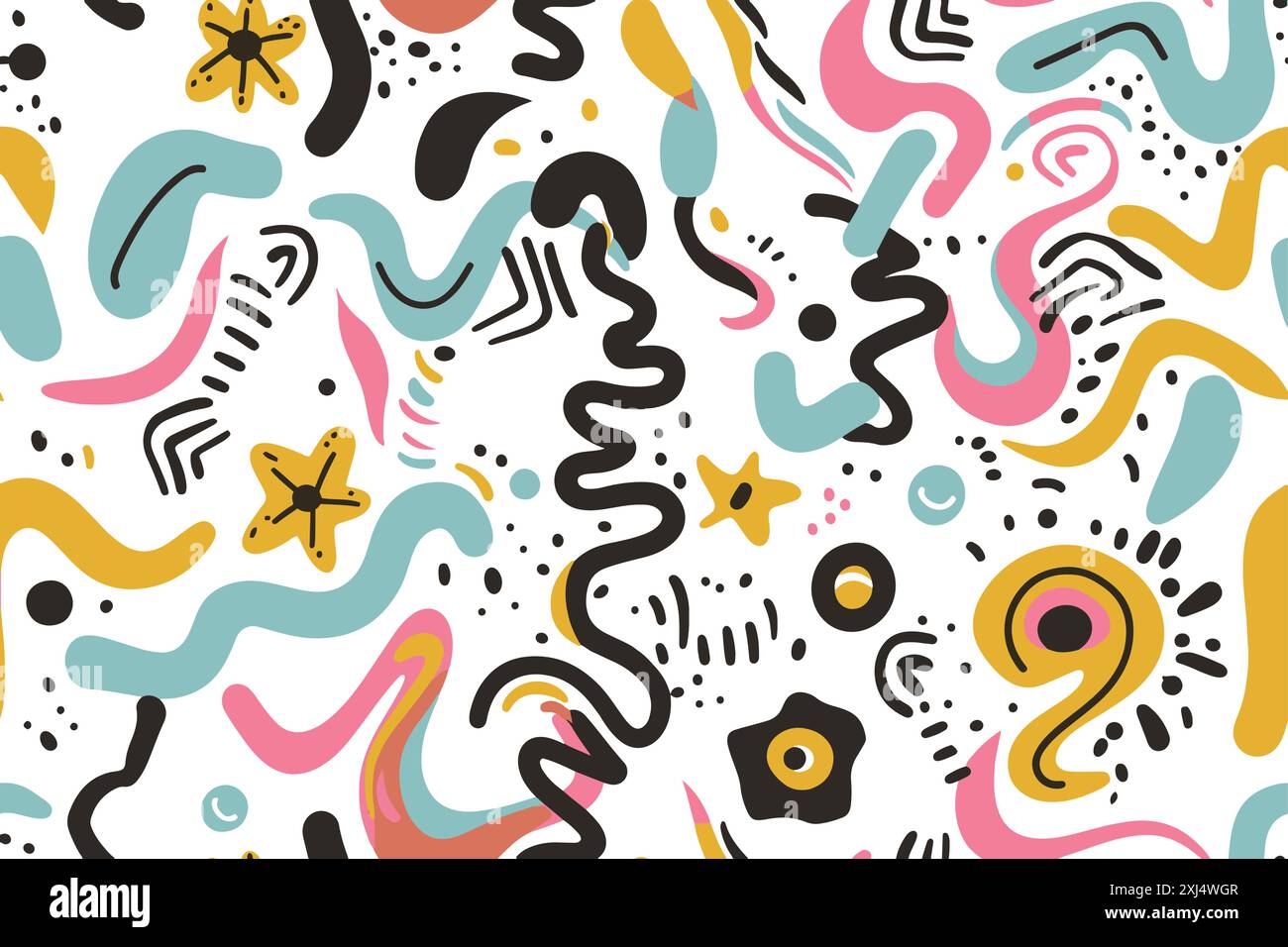 Wavy Swirl Trippy seamless pattern. Geometric bright color funky groovy ...