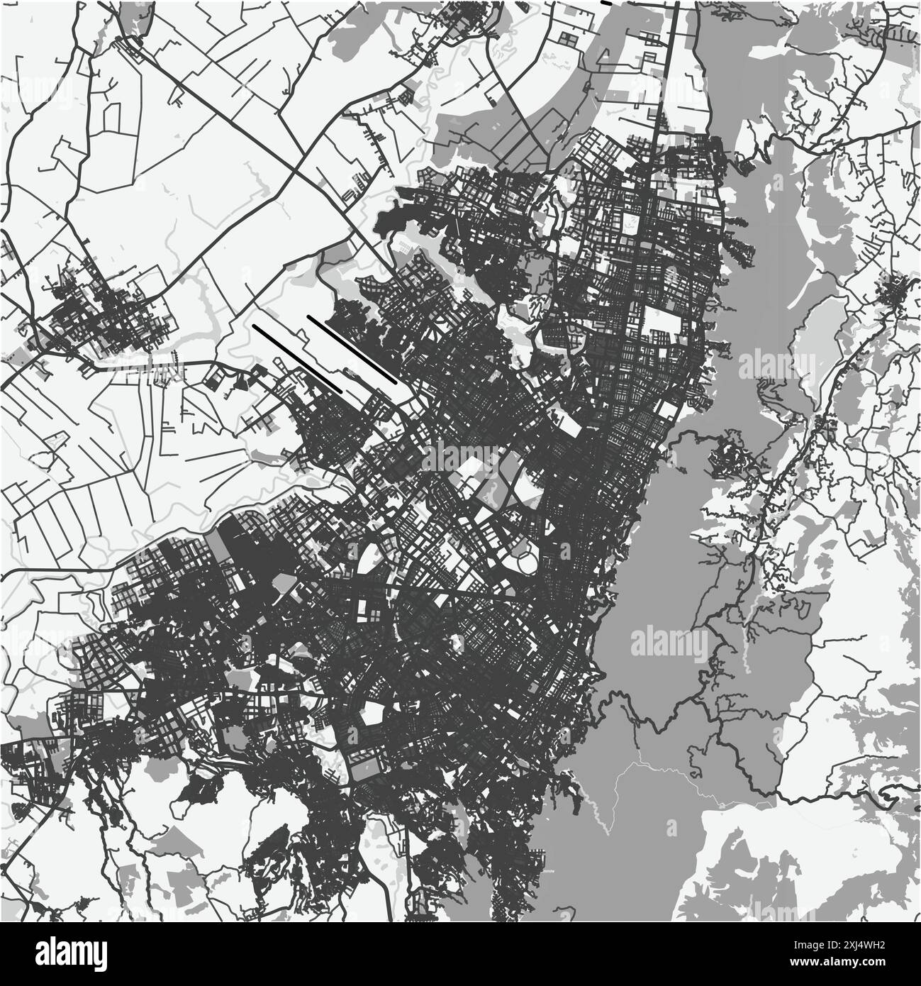 Map of Bogota in Colombia in grayscale. Contains layered vector with ...