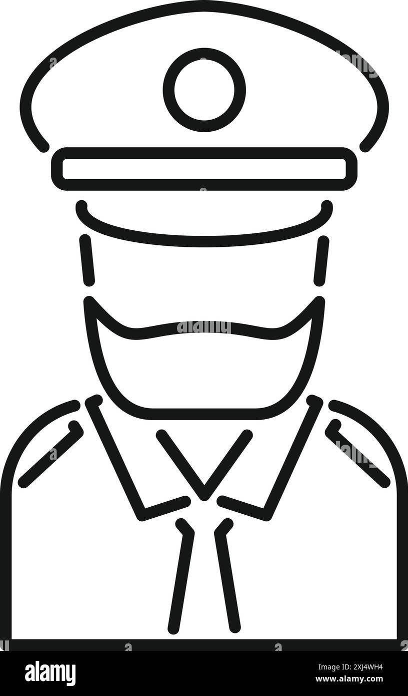 Line art icon of a general officer wearing a uniform and hat with a ...