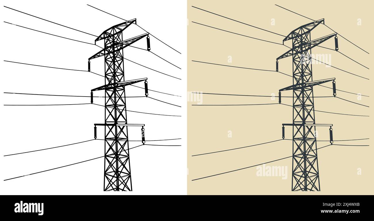 Stylized vector illustrations of high voltage power pole Stock Vector ...